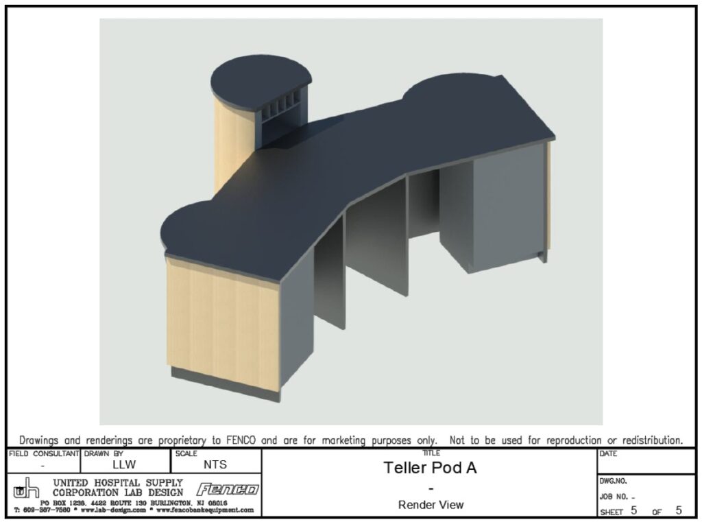 Teller Pod Drawings - Fenco Bank Equipment