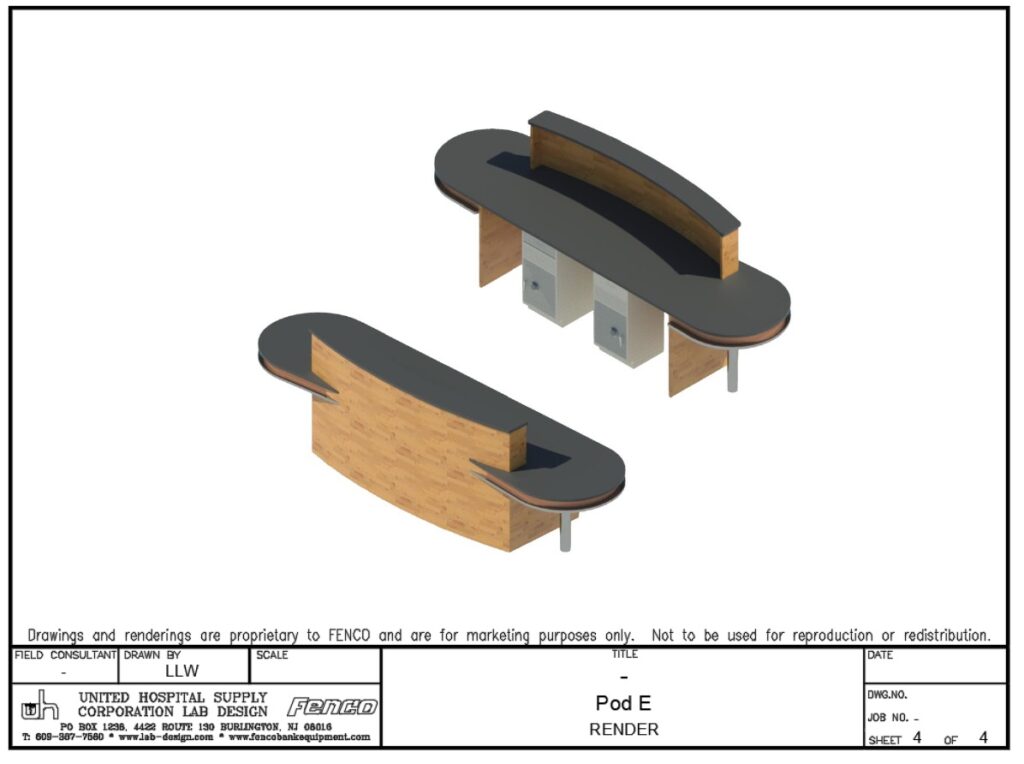 Teller Pod Drawings - Fenco Bank Equipment